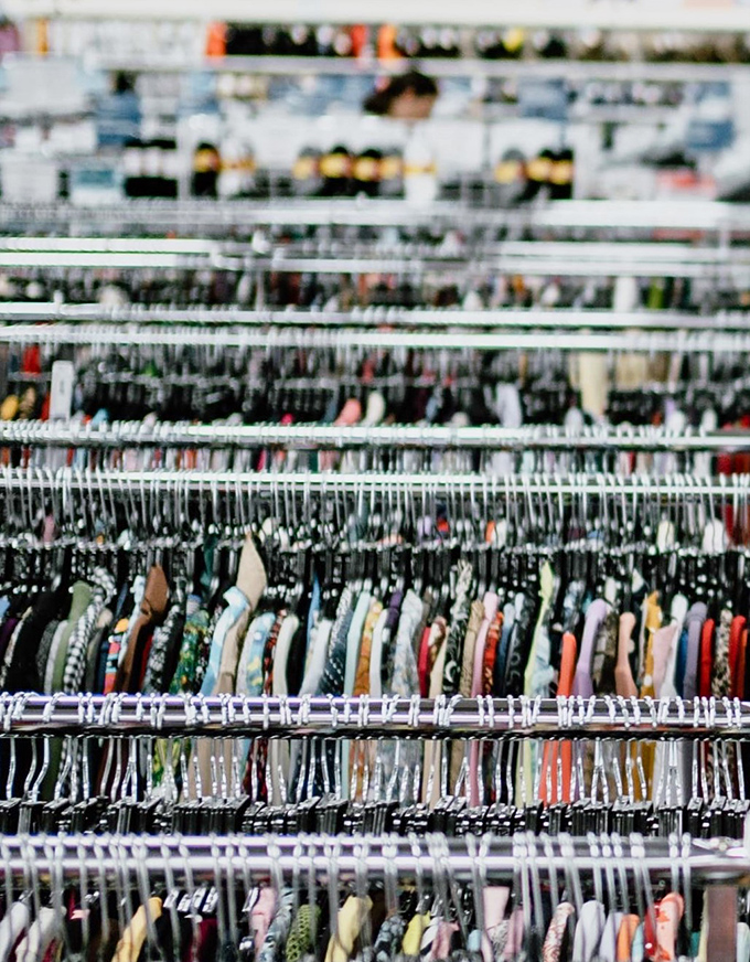Racks upon racks of clothing create a textile rainbow that would make Joseph and his technicolor dreamcoat jealous.