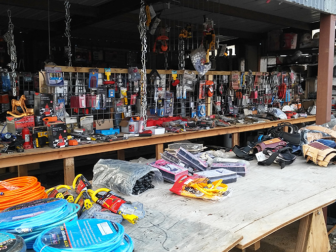 Hardware heaven awaits the DIY enthusiast. From extension cords to mystery gadgets, this table holds solutions to problems you didn't know you had.