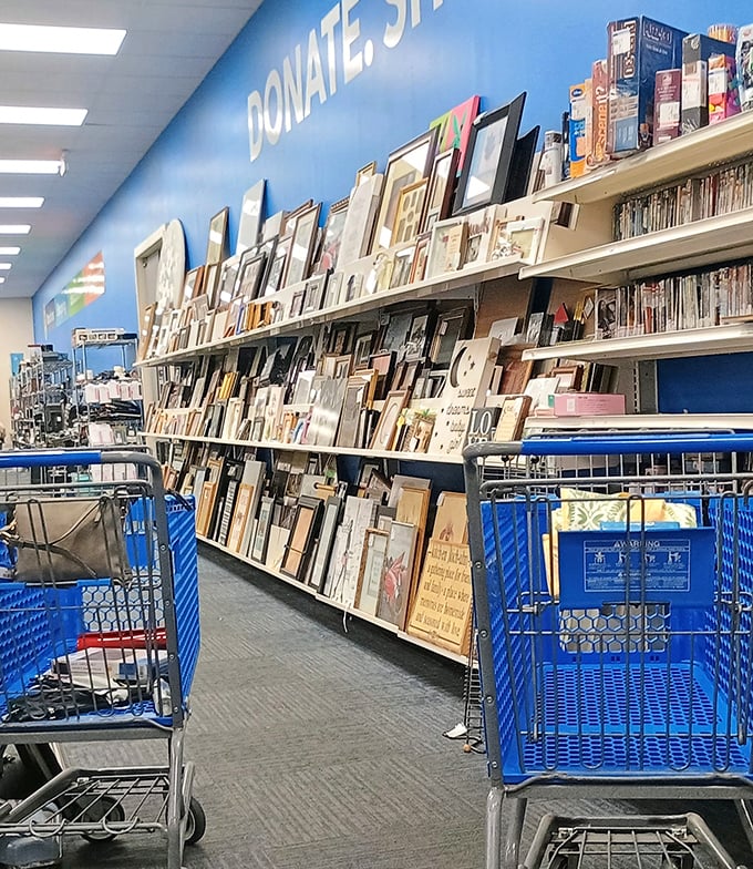 Racks upon racks of clothing create a textile rainbow. The thrill of the hunt is palpable in every corner.