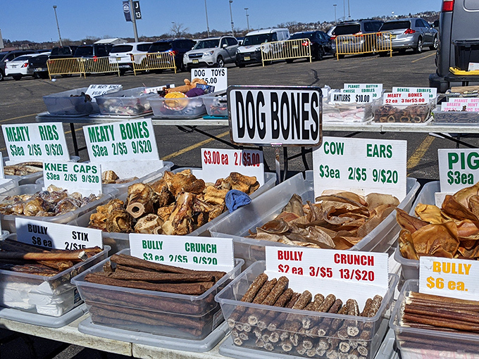 Who knew pet treats could be displayed with such meticulous organization? Bully sticks and meaty bones arranged with the precision of a fine jewelry counter.