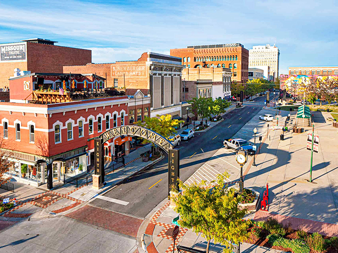 Felix Street Square welcomes visitors to downtown with its distinctive arch. Like a small-town version of Rodeo Drive, but your credit card won't file for emotional distress afterward.