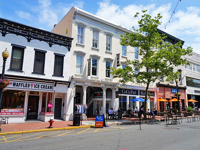 CoCo Pari and neighboring boutiques line Broad Street, where ice cream shops and upscale fashion coexist in delightful small-town harmony.