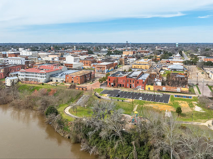 From this aerial view, Selma unfolds like a living history book, with the Alabama River curving gracefully alongside buildings that have witnessed it all.