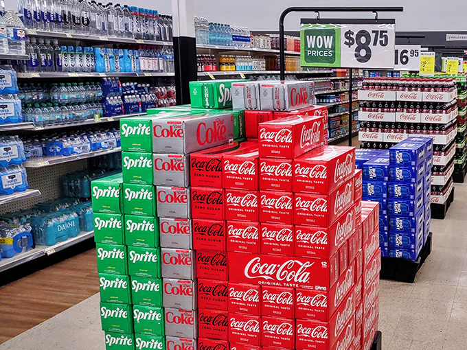 The beverage fortress &ndash; where Coca-Cola red meets Sprite green in a perfectly stacked monument to thirst-quenching possibilities that would make any cookout complete.