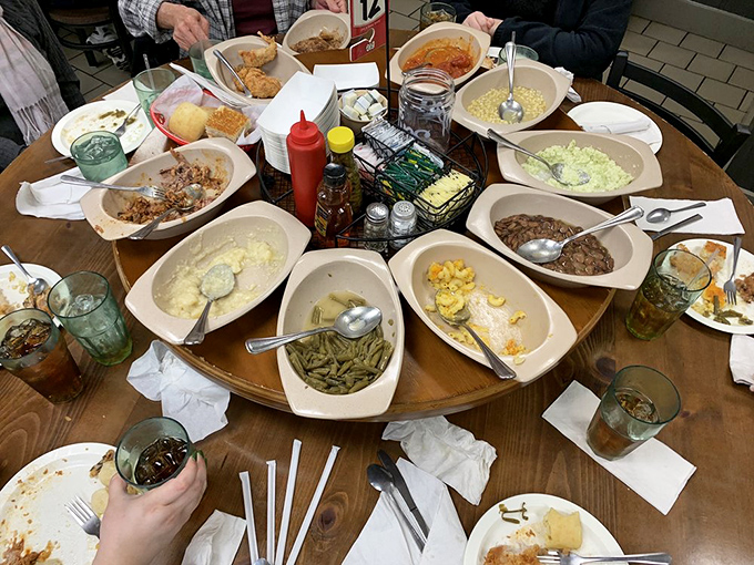 Lazy Susan loaded with Southern bounty &ndash; the circular ambassador of hospitality that ensures no dish is ever out of reach.