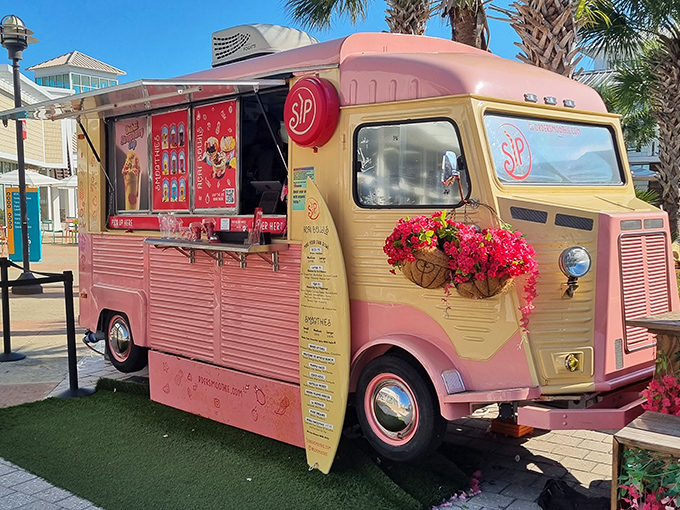 Not all heroes wear capes—some drive pink food trucks. This retro mobile eatery brings delicious respite to weary shoppers between bargain hunts.