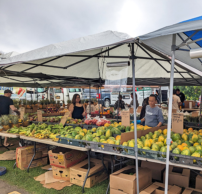 Island bounty on display! These fruits didn't travel on a cargo ship for two weeks&mdash;they probably came from just down the road.