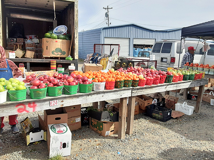 Nature's candy store! These vibrant fruits and vegetables bring farm-fresh flavor to the market, proving not all treasures here are second-hand.