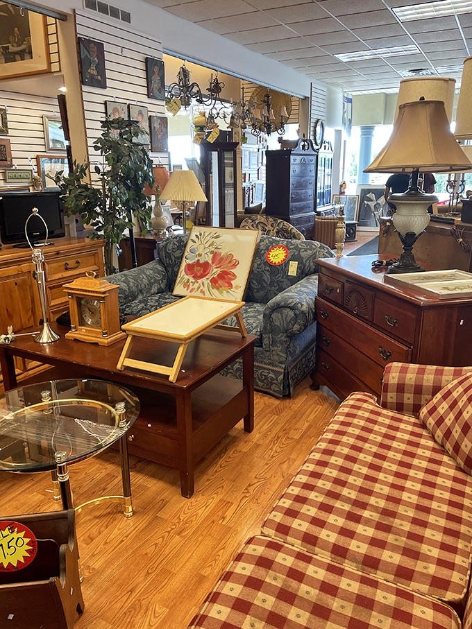 Living room vignettes that tell stories of comfort and style. That plaid sofa might have hosted family game nights before finding its second chapter.