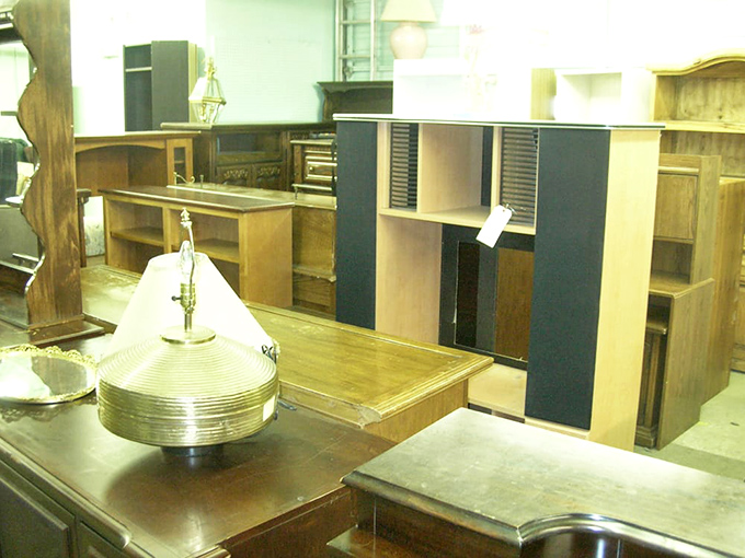 Wooden wonders await in the furniture section, where yesterday's craftsmanship meets today's bargain hunters in perfect harmony.