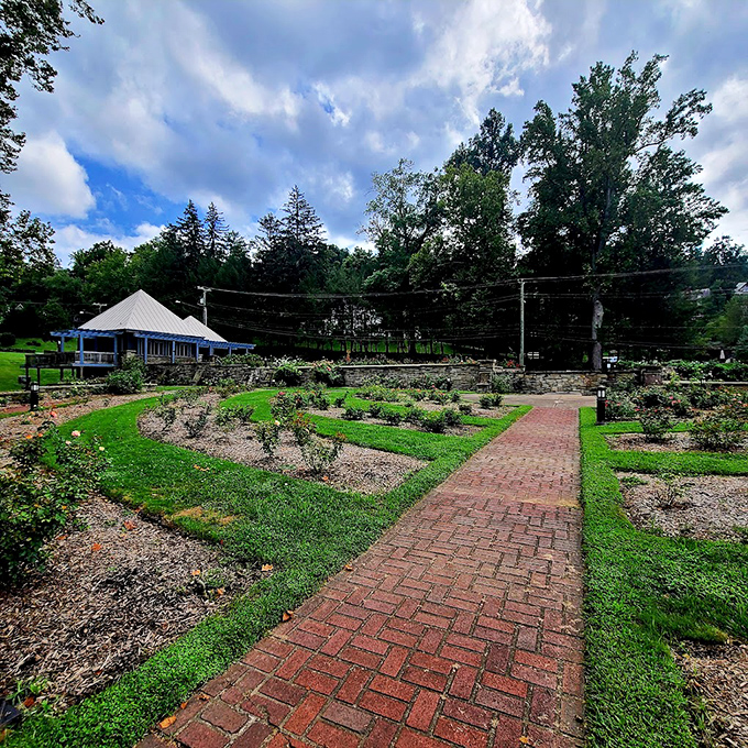 Garden geometry at its finest. Meticulously arranged beds await spring's revival, showcasing the thoughtful design behind this horticultural haven.