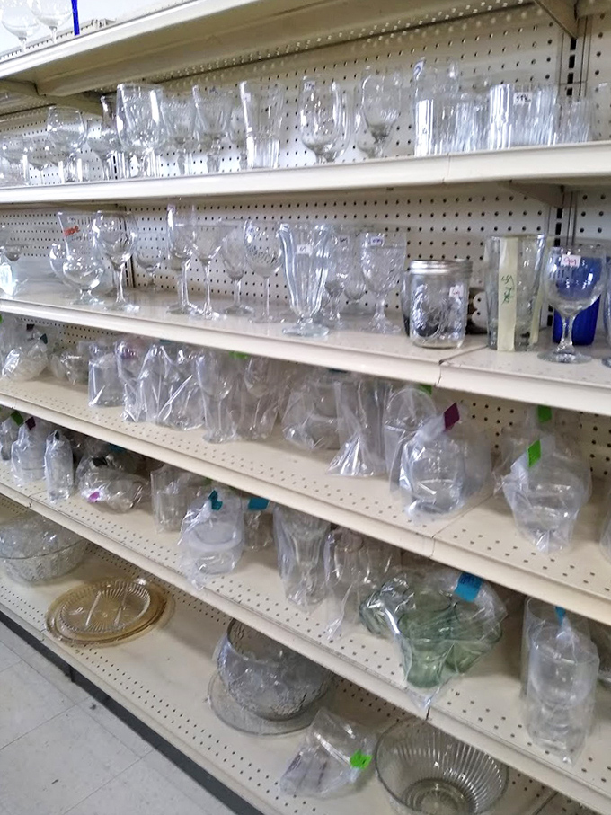 Crystal and glassware that once graced dinner parties now wait for new celebrations, each piece telling stories of toasts from years past.