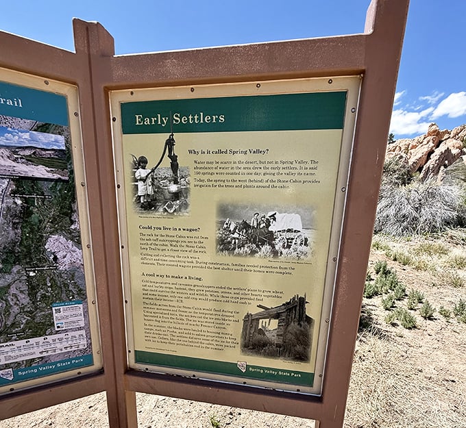 History etched in desert soil: The interpretive signs tell tales of hardy settlers who somehow thrived without Wi-Fi, DoorDash, or air conditioning.