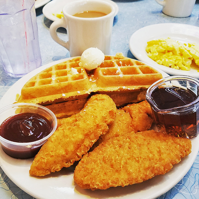 The chicken and waffles combo that makes you question why we ever separated these soulmates in the first place. Breakfast alchemy at its finest.