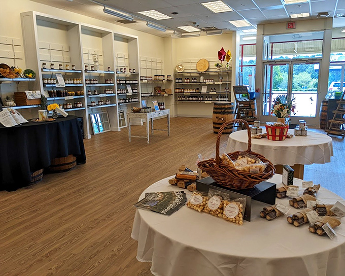 A specialty food shop offers a moment of culinary respite between shopping conquests&mdash;because bargain hunting requires proper sustenance.