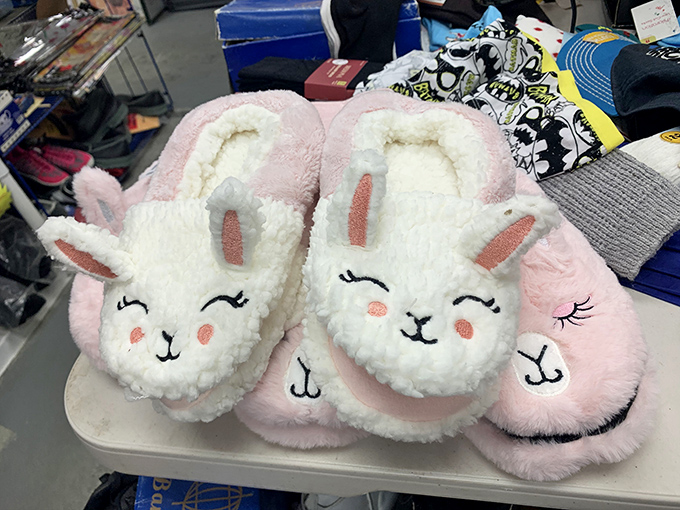 Fluffy bunny slippers that practically beg to hop onto your feet. The kind of impulse purchase that makes perfect sense on a chilly New Hampshire morning.