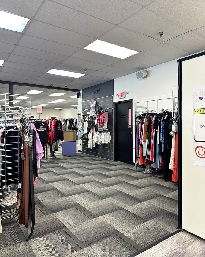 A glimpse into the modern treasure cave&mdash;where chevron carpeting leads to racks of colorful possibilities and fashion redemption.