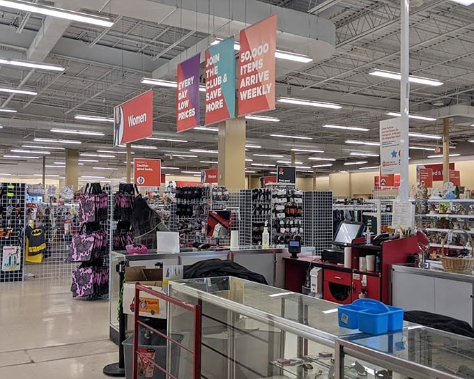 The store's expansive interior feels like an organized treasure hunt. Those overhead signs are your map to bargain country.