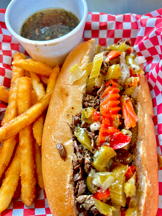 This Italian beef sandwich isn't messing around &ndash; juicy, messy perfection that demands both hands and several napkins. Chicago would approve.