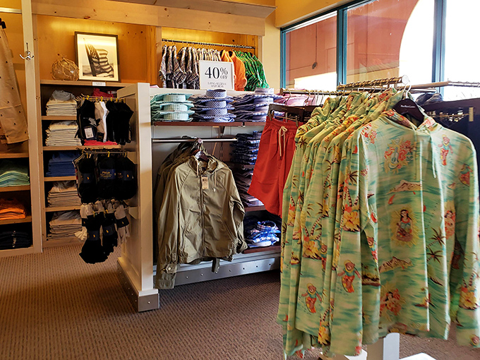 Hawaiian shirts that scream "I'm on vacation" hanging next to practical jackets. Fashion choices for every Arizona season.