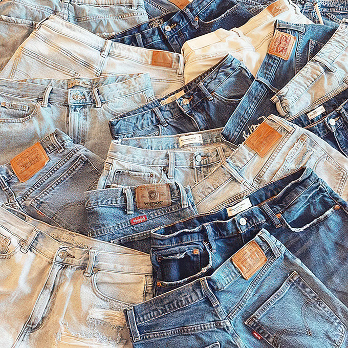 Denim democracy in action&mdash;every wash, cut, and brand imaginable stacked together, waiting to become someone's perfect-fitting treasure.