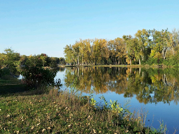 Mirror-perfect waters reflect autumn trees like a free art gallery that never closes or crowds.