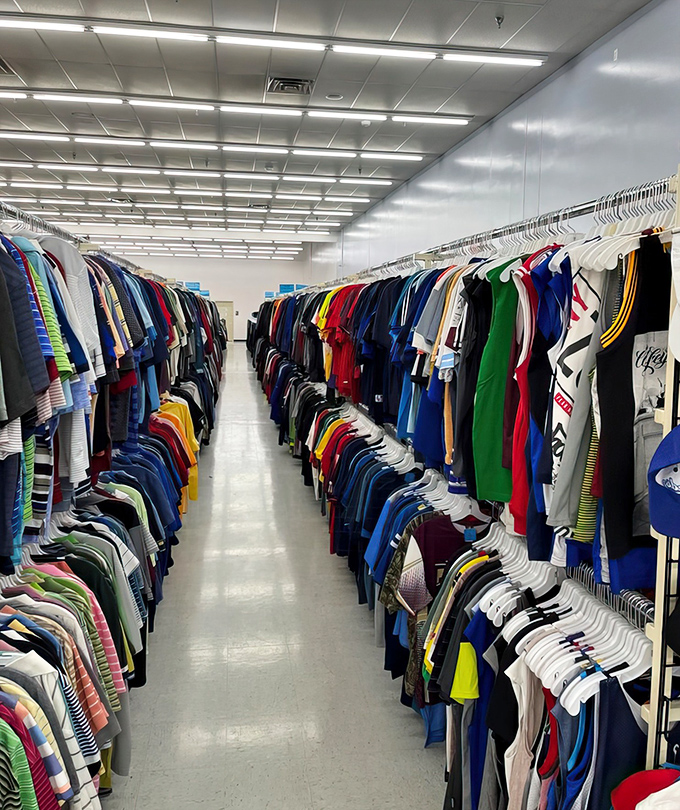 The men's section: where corporate America's cast-offs become your next Zoom meeting power move at a fraction of department store prices.