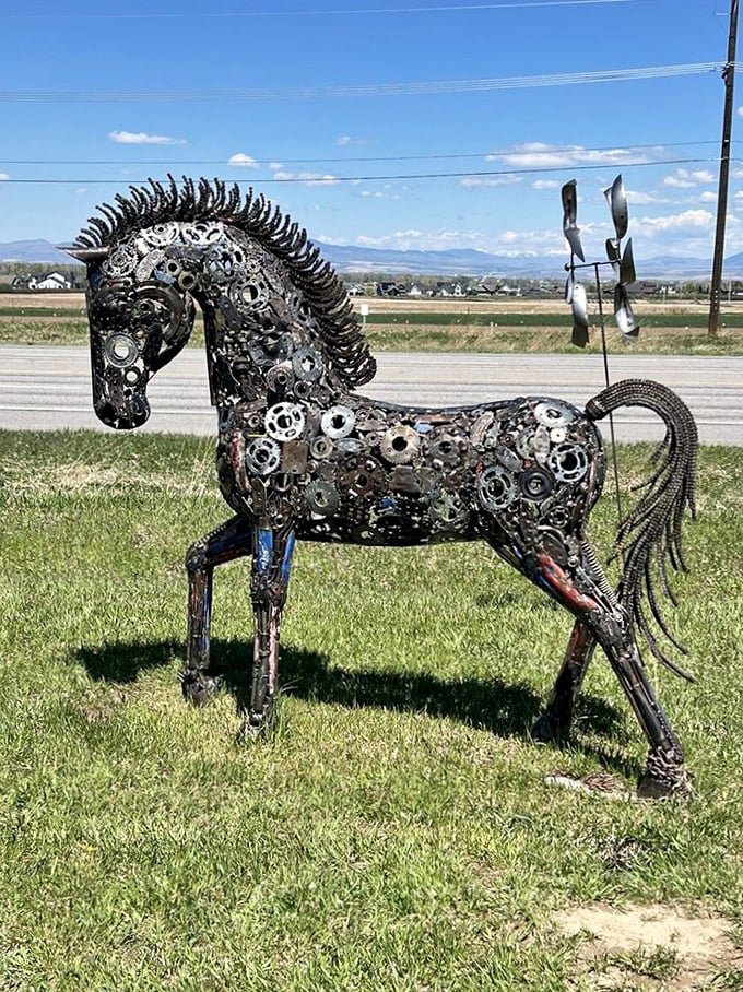 Not your average lawn ornament! This spectacular metal horse sculpture transforms industrial scraps into art that captures Montana's wild spirit.