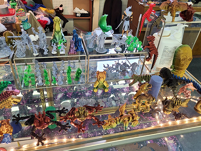 Where fantasy worlds collide in miniature form. Dragons, dinosaurs, and sci-fi creatures waiting to populate someone's display shelf or imagination.