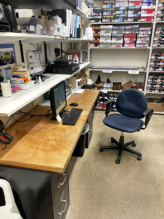 The backstage magic happens here. Like Santa's workshop, but instead of toys, they're processing your credit card and restocking those $4.97 specials.