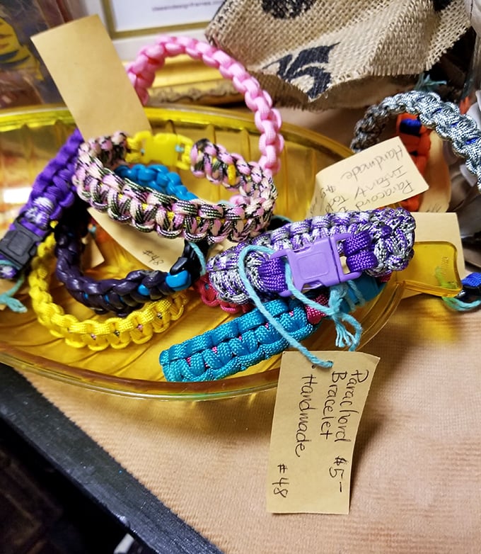 Handcrafted paracord bracelets in rainbow hues prove that yesterday's survival gear is today's fashion statement.