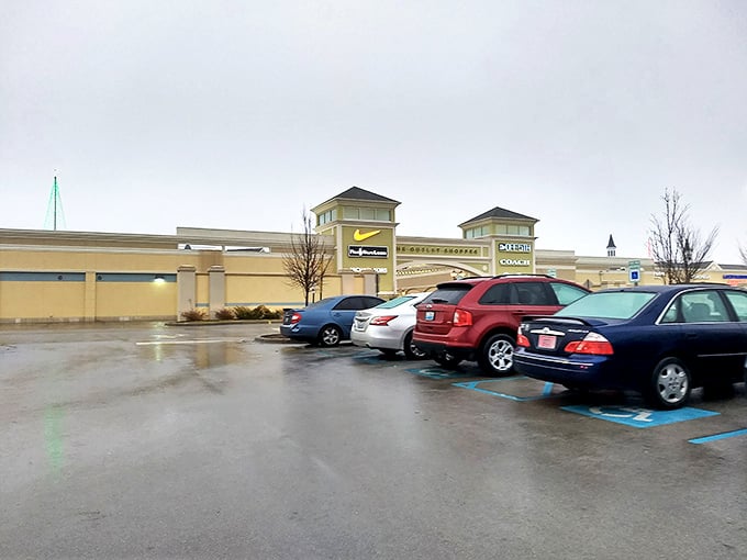 Even on dreary days, the Nike Factory Store stands as a beacon of hope for sneakerheads seeking deals that won't break the bank.