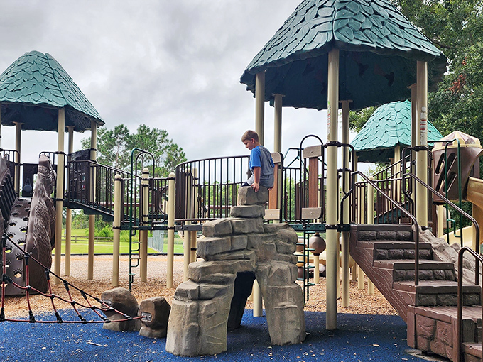 Playground architecture that says, "Yes, adults secretly want to climb this too." The perfect spot for grandkids to burn energy while you catch your breath.