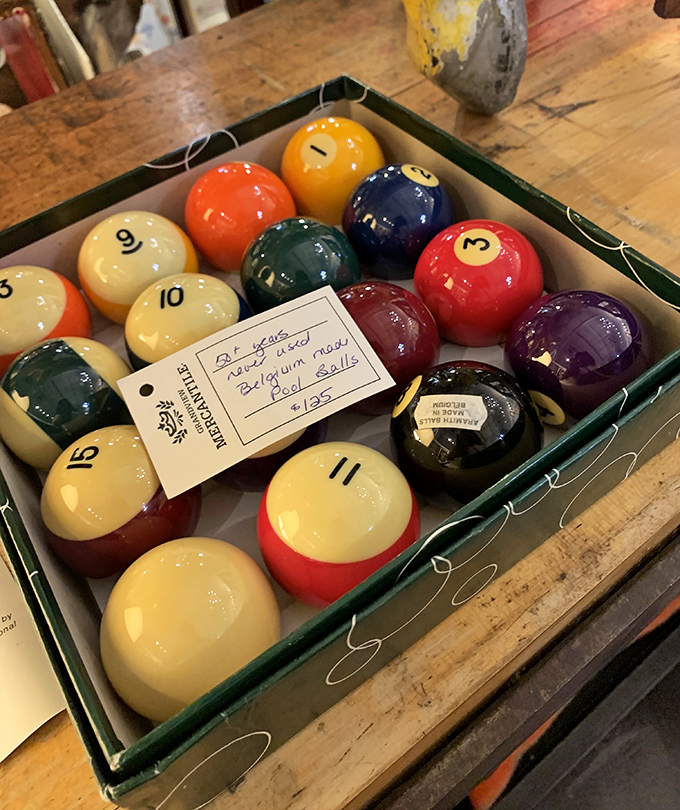 Vintage pool balls waiting for their forever home. Someone's game room is about to get a serious style upgrade.