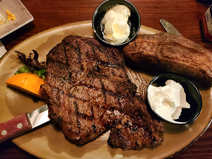 This isn't just a steak; it's a masterpiece of meat that makes conversation stop and eyes roll back in pure beef bliss.