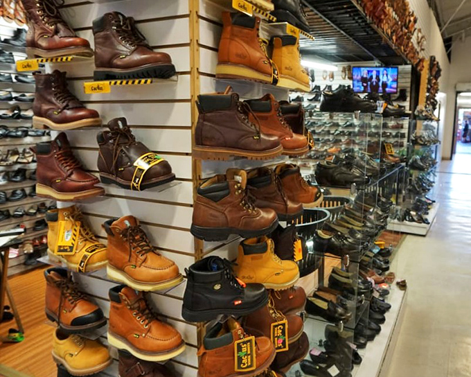 Work boots, casual kicks, and everything in between line these walls like a footwear museum where you're actually encouraged to touch the exhibits.