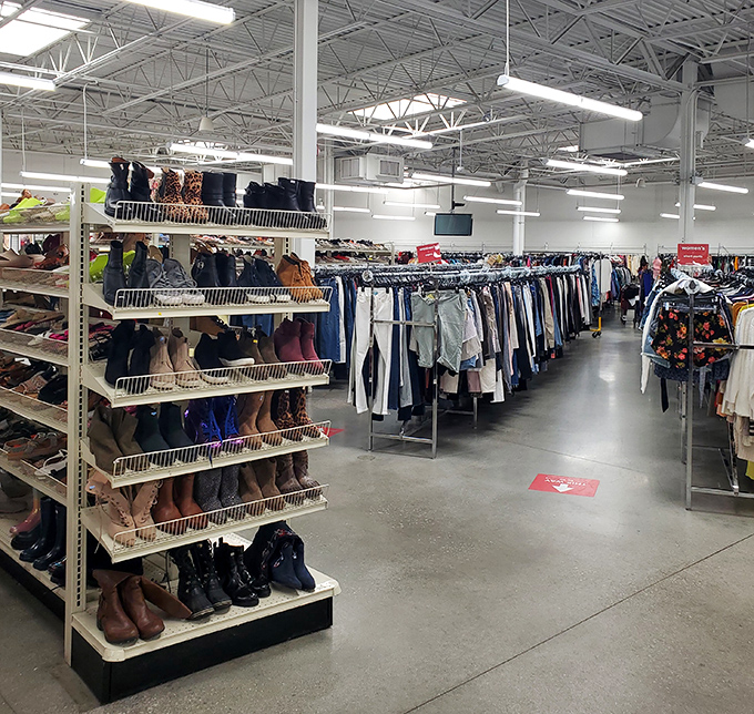 Boot boulevard meets shirt street in this corner of organized chaos. Each pair tells a story of previous adventures, waiting for new chapters.