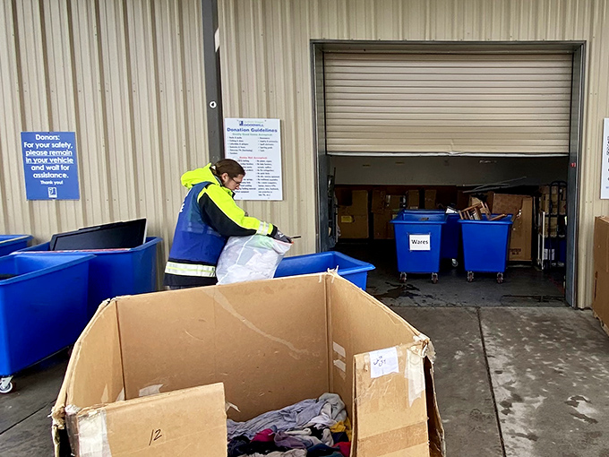 Behind the scenes, the real magic happens as donations are sorted. Every cardboard box holds potential treasures waiting for their second chance.