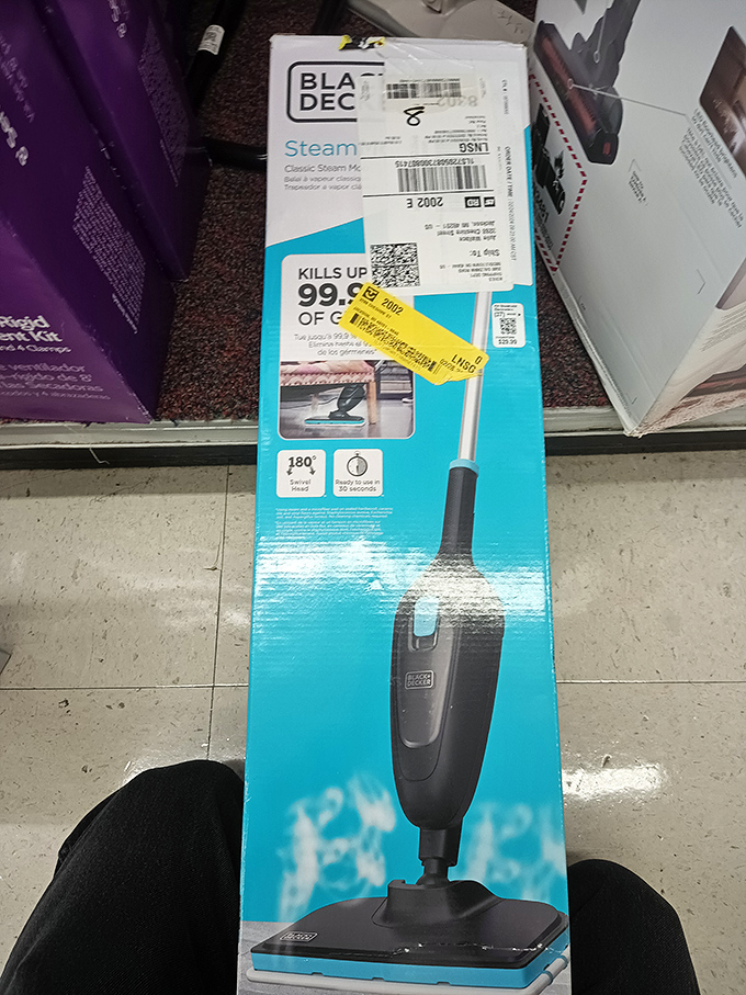 Even brand-new steam mops find their way here, proving one shopper's impulse buy becomes another's practical steal.