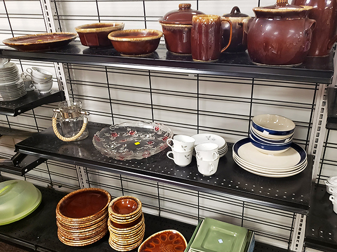 Vintage stoneware tells silent stories of family dinners past, waiting patiently for new tables to grace with their warm, earthy presence.