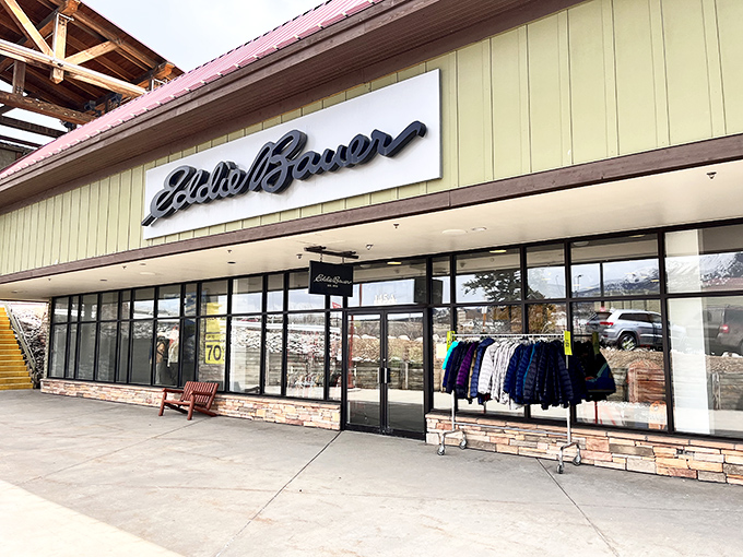 Eddie Bauer beckons outdoor enthusiasts and mall walkers alike &ndash; because in Colorado, everyone's just one purchase away from becoming a mountaineer.
