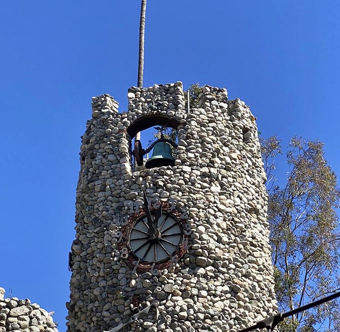 The clock tower stands sentinel, its stone walls studded with river rock. Time literally stands still here&mdash;unless the clock's working, in which case it moves quite normally.