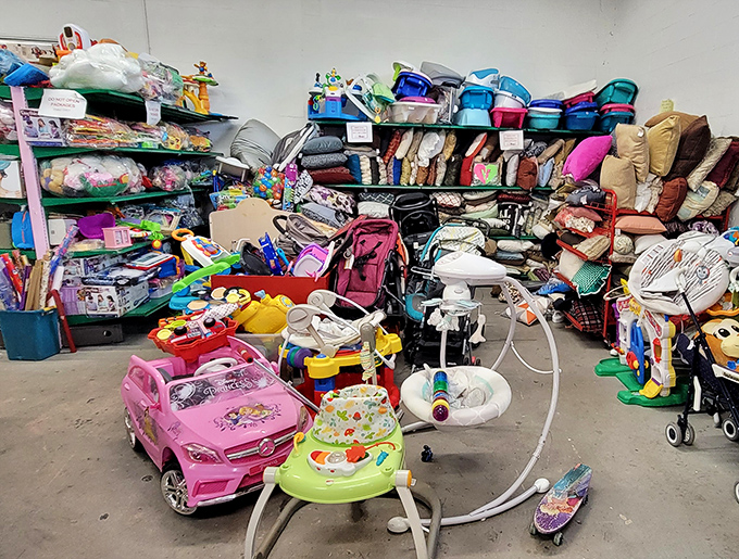Kid's paradise! Where pink Barbie cars and baby bouncers get their second chance at bringing joy to tiny humans.