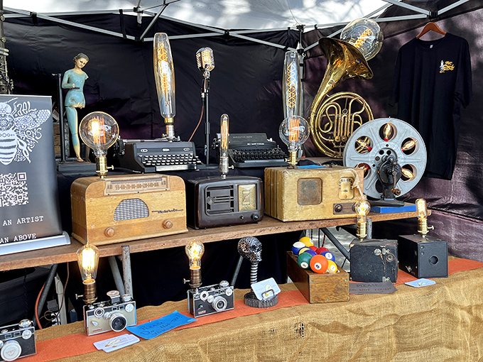 Vintage radios, typewriters, and brass instruments that once broadcast the news of D-Day now wait for their second act in someone's carefully curated loft.