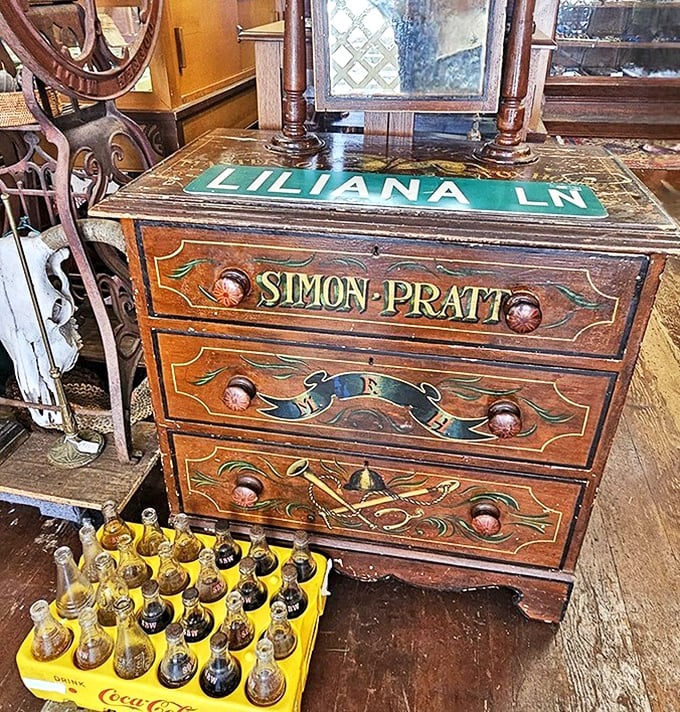 This isn't just furniture&mdash;it's a time capsule with drawers. The "Liliana Ln" street sign suggests it might share stories of its neighborhood past.