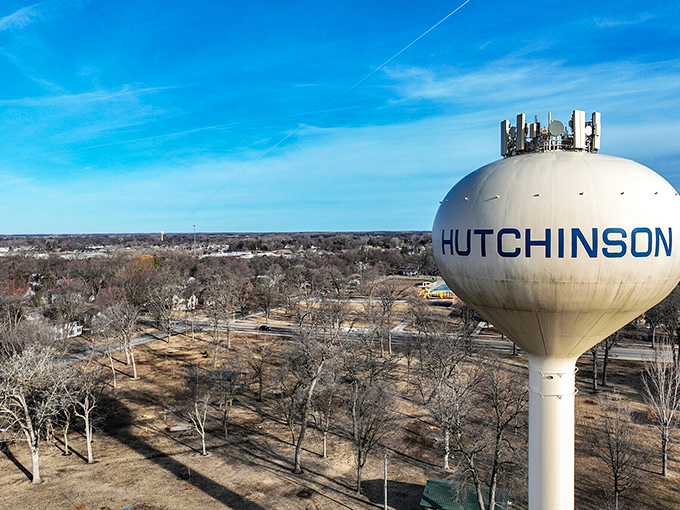 The iconic Hutchinson water tower stands sentinel over the town, proudly announcing your arrival to this slice of prairie paradise.