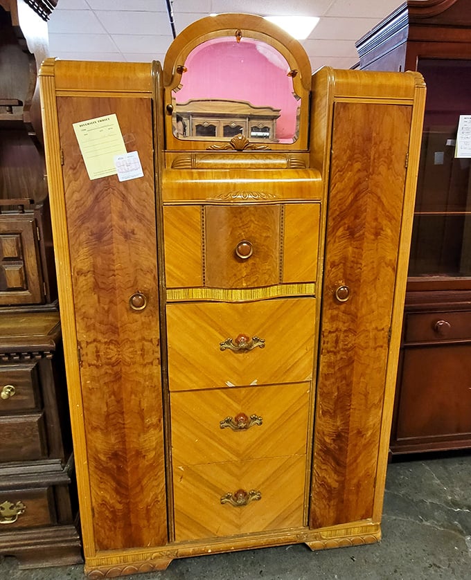 This Art Deco waterfall wardrobe isn't just furniture&mdash;it's functional sculpture from an era when bedroom storage made a statement. Gatsby would approve.