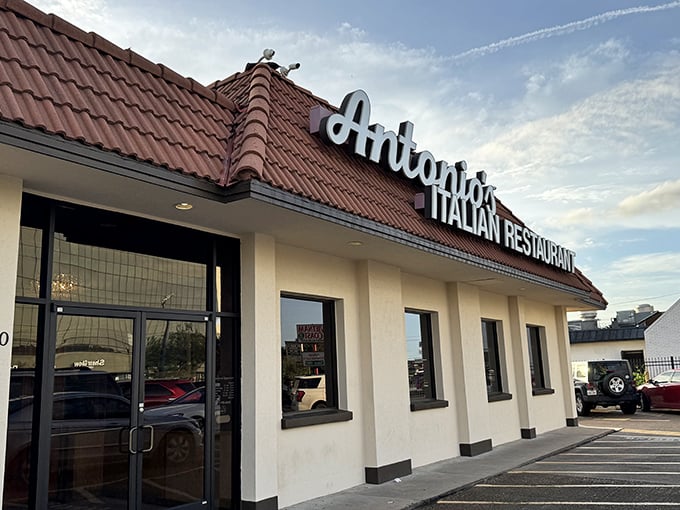 Antonio's classic Italian restaurant exterior promises the kind of comfort food that never goes out of style.