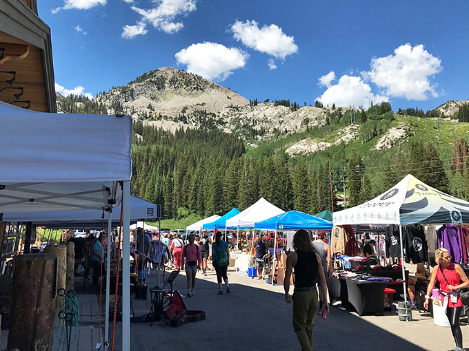 High-altitude shopping gets an upgrade with stunning mountain peaks watching over every bargain you discover.