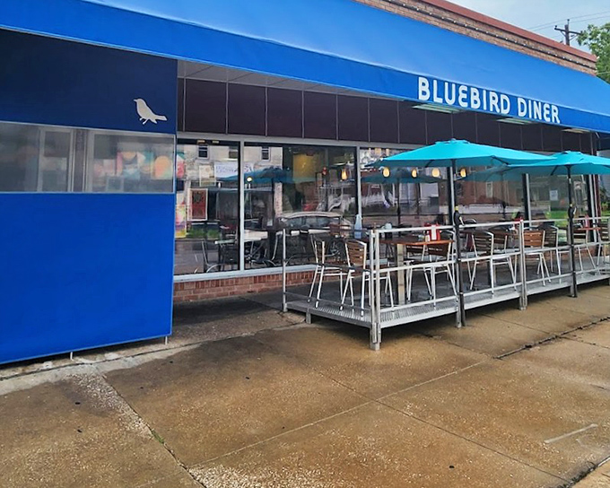 The Bluebird's brilliant blue exterior is like Iowa's answer to Edward Hopper's "Nighthawks" &ndash; only cheerier.
